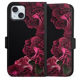 DeinDesign iPhone 15 Handy Klapph&uuml;lle Handyh&uuml;lle aus Kunst Leder schwarz Flip Case Vintage Rose Pink Sideflip mit Lasche