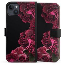 DeinDesign iPhone 14 Plus Handy Klapph&uuml;lle Handyh&uuml;lle aus Kunst Leder schwarz Flip Case Vintage Rose Pink Sideflip mit langer Lasche
