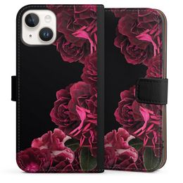 DeinDesign iPhone 14 Handy Klapph&uuml;lle Handyh&uuml;lle aus Kunst Leder schwarz Flip Case Vintage Rose Pink Sideflip mit Lasche