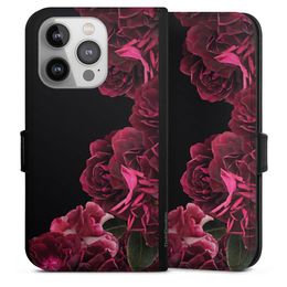 DeinDesign iPhone 14 Pro Handy Klapph&uuml;lle Handyh&uuml;lle aus Kunst Leder schwarz Flip Case Vintage Rose Pink Sideflip mit langer Lasche