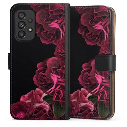 DeinDesign Galaxy A53 5G Handy Klapph&uuml;lle Handyh&uuml;lle aus Kunst Leder schwarz Flip Case Rose Vintage Pink Sideflip mit langer Lasche
