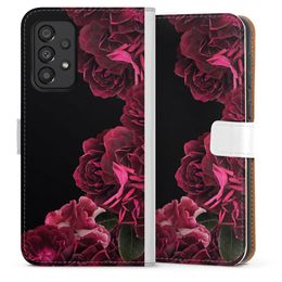 DeinDesign Galaxy A33 5G Handy Klapph&uuml;lle Handyh&uuml;lle aus Kunst Leder wei&szlig; Flip Case Rose Vintage Pink Sideflip mit Lasche