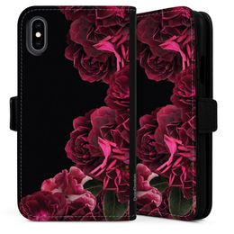 DeinDesign iPhone X Handy Klapph&uuml;lle Handyh&uuml;lle aus Kunst Leder schwarz Flip Case Vintage Rose Pink Sideflip mit langer Lasche