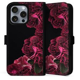 DeinDesign iPhone 16 Pro Max Handy Klapph&uuml;lle Handyh&uuml;lle aus Kunst Leder schwarz Flip Case Vintage Rose Pink Sideflip mit Lasche