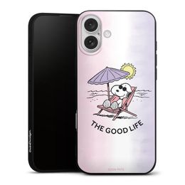 DeinDesign iPhone 16 Plus Handy Premium Silikon H&uuml;lle Handyh&uuml;lle schwarz Case Snoopy Official Licensed Product Peanuts Silikon Premium Case