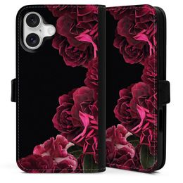 DeinDesign iPhone 16 Plus Handy Klapph&uuml;lle Handyh&uuml;lle aus Kunst Leder schwarz Flip Case Vintage Rose Pink Sideflip mit Lasche