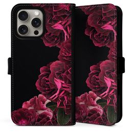 DeinDesign iPhone 16 Pro Handy Klapph&uuml;lle Handyh&uuml;lle aus Kunst Leder schwarz Flip Case Vintage Rose Pink Sideflip mit Lasche