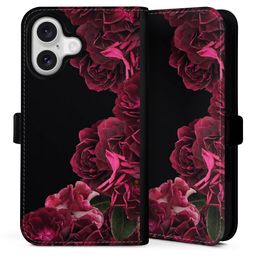 DeinDesign iPhone 16 Handy Klapph&uuml;lle Handyh&uuml;lle aus Kunst Leder schwarz Flip Case Vintage Rose Pink Sideflip mit Lasche