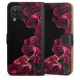 DeinDesign Galaxy A12 Handy Klapph&uuml;lle Handyh&uuml;lle aus Kunst Leder schwarz Flip Case Vintage Rose Pink Sideflip mit langer Lasche