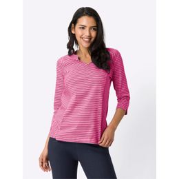 WITT Damen 3/4-Arm-Shirt mit Ringel-Muster, garngef&auml;rbt, fuchsia-wei&szlig;-gestreift, Gr&ouml;&szlig;e 38