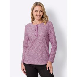 WITT Damen Langarmshirt mit Bindeband am Ausschnitt, violett-ecru-bedruckt, Gr&ouml;&szlig;e 44