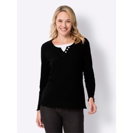WITT Damen 2-in-1-Langarmshirt mit gewellten Abschl&uuml;ssen, schwarz-wei&szlig;, Gr&ouml;&szlig;e 48