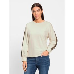 Heine Witt Damen Sweatshirt mit Galonstreifen, champagner, Gr&ouml;&szlig;e 44