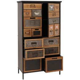 Apothekerkommode HWC-O80, Schrank Highboard Schubladen, Vintage Shabby-Look 136x73x35cm, natur/bunt