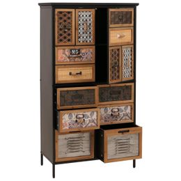 Apothekerkommode HWC-O80, Schrank Highboard Schubladen, Vintage Shabby-Look 136x73x35cm, natur/bunt Metalloptik