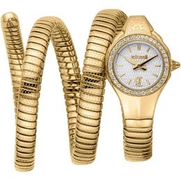 Quarzuhr JUST cavalli time "Signature Snake", goldfarben, silberfarben, Armbanduhren, Damen, Armbanduhr, Damenuhr, Edelstahlarmband, analog, Kristallsteine