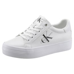 Plateausneaker Calvin Klein Jeans "VULC FLATFORM LACEUP LOW LTH", Damen, Gr. 37, weiß, Leder, sportlich, Schuhe, weicher Schaftrandpolsterung, Freizeitschuh, Halbschuh, Schnürschuh