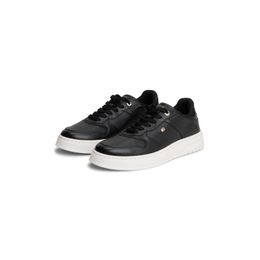 Plateausneaker Tommy Hilfiger "TH SPORTY CUPSOLE LEATHER", Damen, Gr. 36, schwarz, Leder, unifarben, Schuhe, Freizeitschuh, Halbschuh, Schnürschuh mit seitlichem Logo