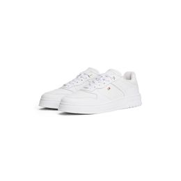 Plateausneaker Tommy Hilfiger "TH SPORTY CUPSOLE LEATHER", Damen, Gr. 38, weiß, Leder, unifarben, Schuhe, Freizeitschuh, Halbschuh, Schnürschuh mit seitlichem Logo