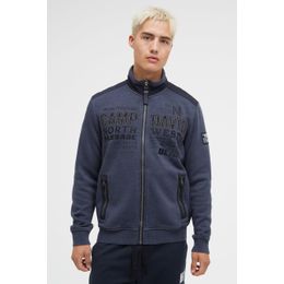 Sweatjacke CAMP DAVID, Herren, Gr. S, blau, Material: 50% Baumwolle, 50% Polyester, bedruckt, bestickt, relaxed fit normal, hoch geschlossener Ausschnitt, eingesetzt Rippb&uuml;ndchen, Sweatjacken Sweatjacke, mit Rei&szlig;verschlusstaschen