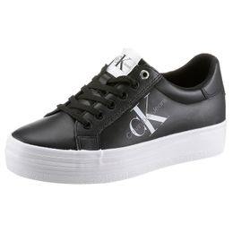 Plateausneaker Calvin Klein Jeans "VULC FLATFORM LACEUP LOW LTH", Damen, Gr. 41, schwarz, Leder, sportlich, Schuhe, weicher Schaftrandpolsterung, Freizeitschuh, Halbschuh, Schnürschuh