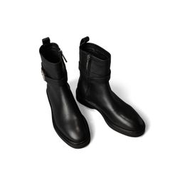 Calvin Klein Damen Stiefelette "ANKLE BOOT W/ METAL LOGO", Gr. 39schwarz, Leder, unifarben, Schuhe, Boots, Klassik-Stiefelette, Blockabsatz, mit