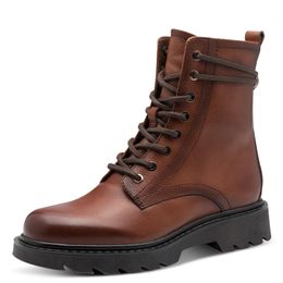 Tamaris Damen Schnürstiefelette, Gr. 41cognac, Leder, Lederimitat, unifarben, used, Schuhe, Blockabsatz, Schnürboots mit schaftumwickelnenden