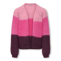 Strickjacke KIDS Only "KOGNORDIC LIFE LS OVS STRIPE CARDI KNT", Mädchen, Gr. 158/164, rosa (sea pink stripes:mauve wine, knockout pink), Strick, Obermaterial: 100% Polyester, colorblocking, normal, V-Ausschnitt, Raglanärmel Strickbündchen, Strickjacken