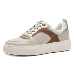 Plateausneaker Tamaris, Damen, Gr. 37, beige (natur kombiniert), Leder, Lederimitat, Textil, Schuhe, Freizeitschuh, Halbschuh, Schnürschuh mit Kontrastbesätzen