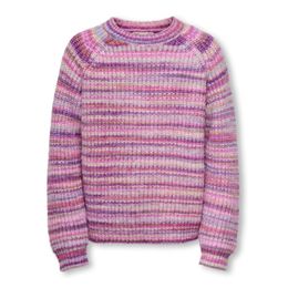 Rundhalspullover KIDS Only "KOGCARLY-MIA L/S O-NECK KNT", Jungen, Gr. 122/128, bunt (rose wine pattern:multicolor), Strick, Obermaterial: 47% Polyester, 39% Polyacryl, 8% Nylon, 6% Wolle, gemustert, gestreift, Rundhals, Strickb&uuml;ndchen, Pullover Rundhalspullover