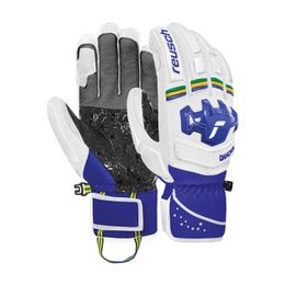 Skihandschuhe Reusch "Worldcup Warrior SC", Damen, Gr. 10.5, weiß, mehrfarbig, 75% Polyester, 15% Ziegenleder, 5% Polyamid, 5% Polyurethan, mehrfarbig, Handschuhe, mit winddichter, atmungsaktiver Funktion