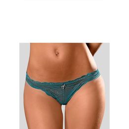 String Lascana "Premium Dessous", Damen, Gr. 32/34, grün (smaragd), Spitze, Obermaterial: 90% Polyamid, 10% Elasthan, figurbetont, Unterhosen, aus zarter Spitze mit feiner Zierschleife und Accessoire