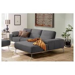 Ecksofa W.Schillig "run, Designsofa, bequem, L-Form", grau (grau w82), B:299 H:88 T:178, Longlife Xtra-Leder Z73: Naturwalkleder der Luxusklasse aus den erlesensten Rohhäuten. Hautstärke 1, 1 – 1, 3 mm, ROHLEDER Jacquard-Flachgewebe Q2 W60 (63% Polyester, 37% Polyacryl), ROHLEDER Chenille-Flachgewebe Q2 W77 (68% Polyacryl, 32% Polyester), Stoff S37 (100% Polyester), Sofas, mit elegantem Holzsockel