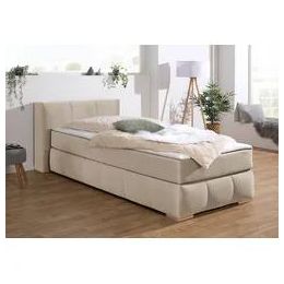 Boxspringbett Home Affaire "Chelles", beige, B:107cm L:225cm, Samtoptik (100% Polyester);Bezug der Spiegelfläche Matratzendrell aus 100% Polyester;Struktur fein 100% Polyester), Komplettbetten, Boxspringbett, inkl. Kaltschaumtopper, in 5 Breiten und 3 Matratzenarten