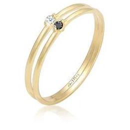 Verlobungsring Elli DIAMONDS "Solitär Schwarz Weiss Diamant (0.03 ct) 375 Gelbgold" Gr. 58, gold, Fingerringe, Damen, 58mm, 0.015 ct P1 = bei 10-facher Vergrößerung erkennbare Einschlüsse, Gelbgold 375, 1mm