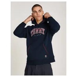 Hoodie Tommy Jeans "TJM RLX VARSITY PIPPING HOOD EXT", Herren, Gr. S, blau (schwarz night navy), Sweatware, Obermaterial: 50% Baumwolle, 50% Polyester, bestickt, Sweatshirts