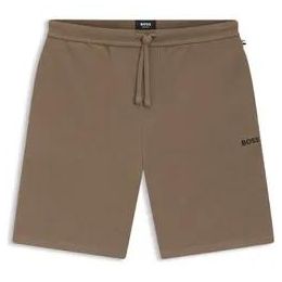 Pyjamashorts BOSS "Waffle Shorts", Herren, Gr. XL, N-Gr, braun (medium braun 210), Jersey, Obermaterial: 60% Baumwolle, 40% Polyester, casual, lang, Hosen