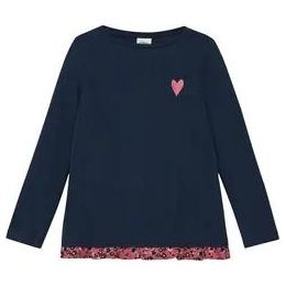 Langarmshirt s.Oliver JUNIOR, Mädchen, Gr. 140, blau (navy), Jersey, Obermaterial: 100% Baumwolle, bestickt, bequem Po-bedeckend, Rundhals, Shirts, Kuschelige Qualität