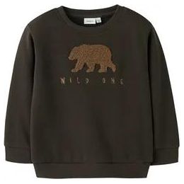 Sweatshirt name it "NMMOBEAR NREG SWEAT UNB", Jungen, Gr. 104, delicioso, Sweatware, Obermaterial: 54% Baumwolle, 33% Polyester, 13% Viskose, unifarben, bedruckt, casual, normal hüftlang, Rundhals, Langarm Rippbündchen, Sweatshirts, mit hochwertiger 3D-Stickerei