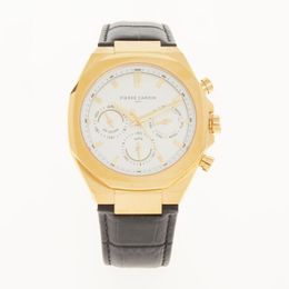Pierre Cardin Schwarz-goldfarbene Armbanduhr mit Lederband