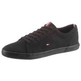 Sneaker Tommy Hilfiger "H2285ARLOW 1D", Herren, Gr. 43, schwarz (schwarz, schwarz), Textil, unifarben, Schuhe Sneaker, Freizeitschuh, Halbschuh, Schn&uuml;rer mit seitlicher Flaggen-Stickerei