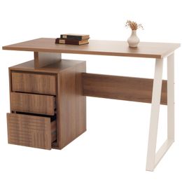 Schreibtisch MCW-O32, B&uuml;rotisch Computertisch Arbeitstisch, Schublade, Melamin Holz, 77x118x58cm ~ braun