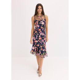 bonprix Midikleid mit floraler Stickerei, blau, Gr.40, Romantisch und feminin: Bezauberndes Midikleid mit Volant und floraler Stickerei