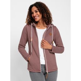 WITT Damen Fleecejacke mit Nahttaschen, rotbraun-ecru-geringelt, Gr&ouml;&szlig;e 36