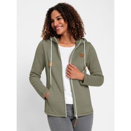 WITT Damen Fleecejacke mit Nahttaschen, oliv-ecru-geringelt, Gr&ouml;&szlig;e 40