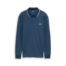 Tom Tailor Herren Langarm Piqué Poloshirt mit Logo-Print, blau, Meliert, Gr. XXL