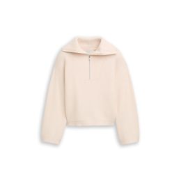 Tom Tailor Mädchen Cropped Troyer Strickpullover, beige, Uni, Gr. 140