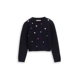 Tom Tailor Mädchen Cropped Strickpullover mit Stickerei, blau, Uni, Gr. 92/98