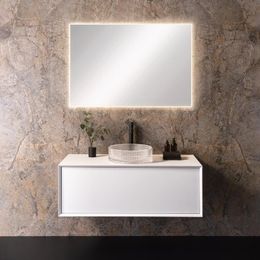 neoro n60 Unterschrank B: 100 cm mit 1 Auszug, n40 diamant Waschtisch Ø 40 cm transparent, mit n20 Lichtspiegel,, BN0756WM+BN0749GT+BEA038MI,