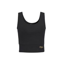 Buffalo Crop-Top 'BuffaloRetroRoar152' schwarz Gr. 32/34 für Damen. Rundhals und Logostickerei. Nachhaltig.